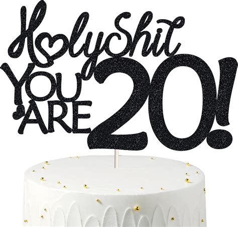 20 Funny Birthday Cake Toppers Black Glitter Twenty Cake