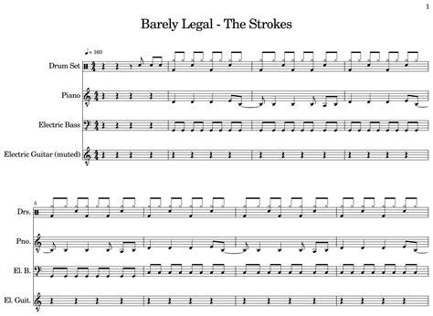 Barely Legal The Strokes Sheet Music For Drum Set Piano Electric