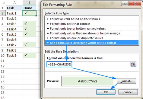 how to insert a tick symbol checkmark in excel