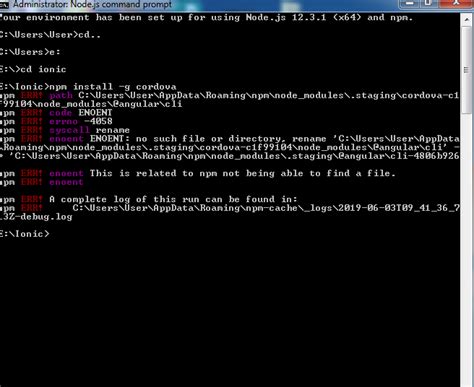 ionic4 how to fix cordova installation on windows error in ionic
