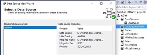 error when creating a dsv within ssas