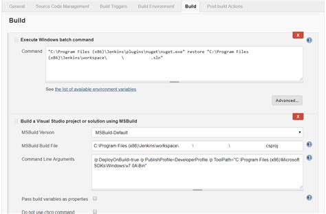 how to setup jenkins job to handle asp solution with multiple