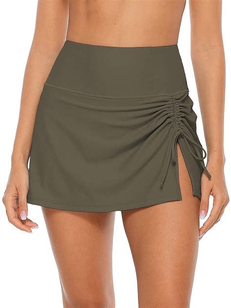 Women Swim Skirt Drawstrings Sides Swim Shorts Bathing Suit Skirted