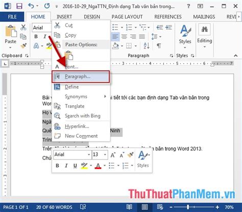 format tab text in word