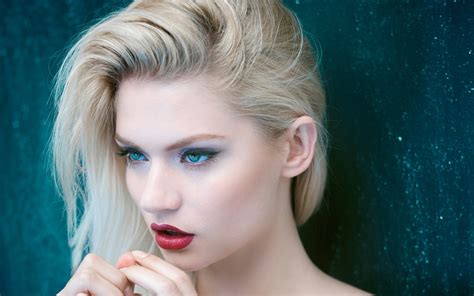 Blonde Blue Eyes Red Lipstick Women 1080p Martina Dimitrova Hd
