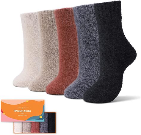5 Pack Women Fuzzy Socks Thick Soft Warm Winter Wool Fluffy Cozy Socks