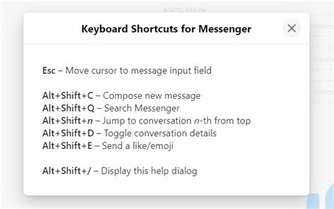 keyboard shortcuts for messenger chrome web store