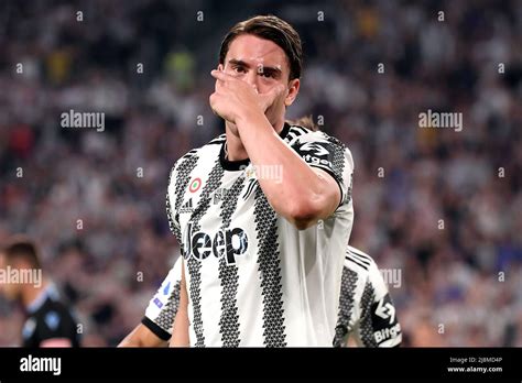 Dusan Vlahovic Of Juventus Fc Celebrates With Mask Gesture In Homage To