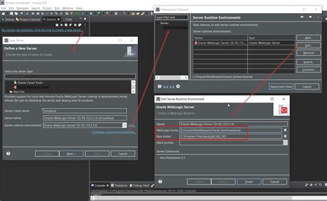 eclipse and java configuration to deploy on weblogic 12c local server