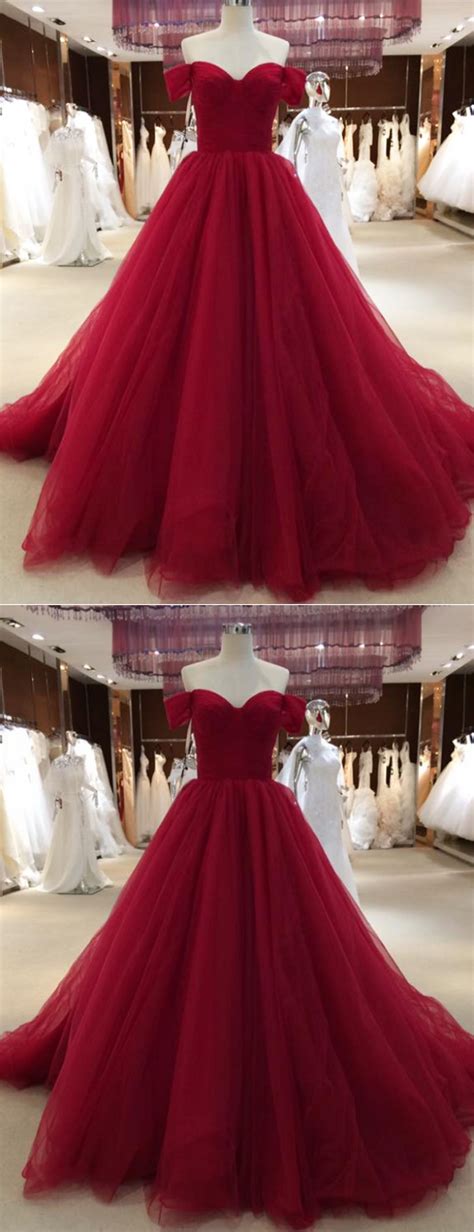 Simple Burgundy Tulle Long Sweetheart Neckline Evening Dress With