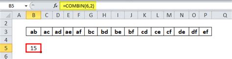 combin in excel how to use excel combin function example