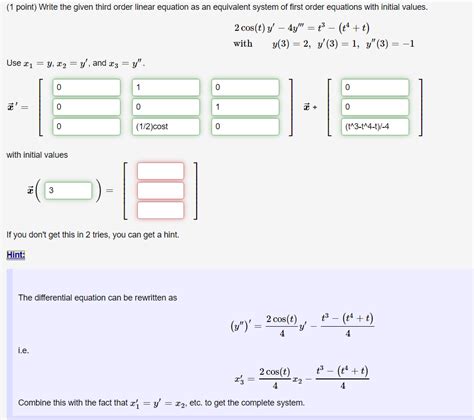 solved 1 point write the given third order linear equation