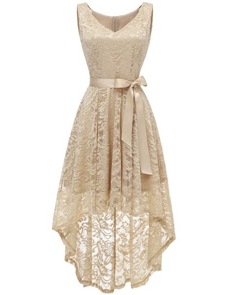 Berylove Womens Floral Lace Hi Lo Bridesmaid Dress V Neck Cocktail