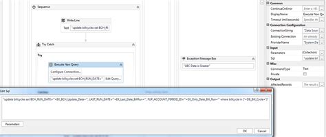 problem in executing the update statement in database using execute non