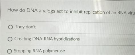 [answered] How Do Dna Analogs Act To Inhibit Replication Of An Rna Viru