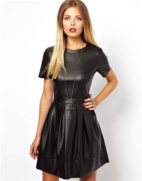 Asos Asos Skater Dress In Leather Look In Black Lyst
