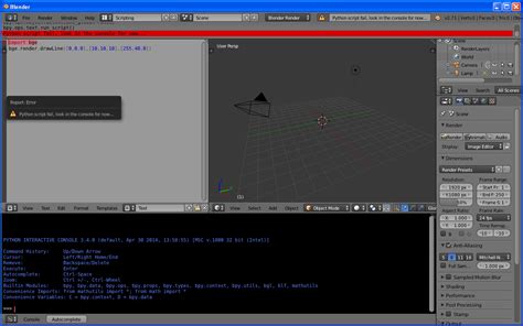 error python script fail look in the console for now blender stack