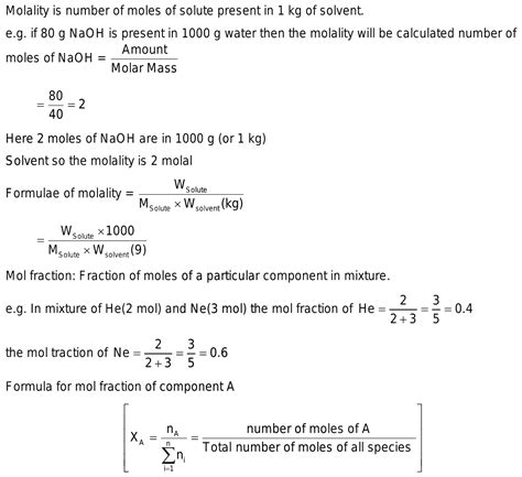 Molality And Mole Fraction Concepts And Formulas For Problems