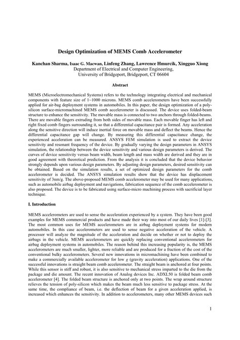pdf design optimization of mems comb accelerometer