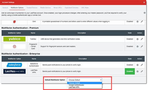 how do i select my default multifactor authentication option in