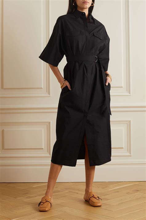 Brunello Cucinelli Belted Cotton Blend Poplin Midi Shirt Dress Net A