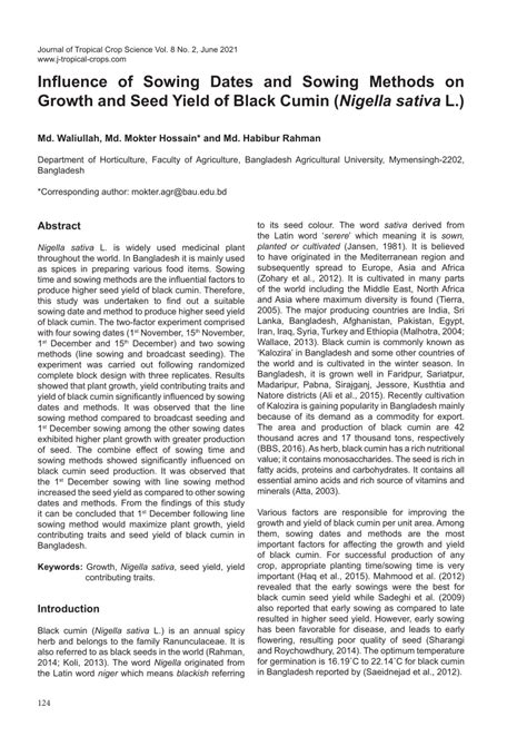 Pdf Influence Of Sowing Dates And Sowing Methods On Growth And Seed