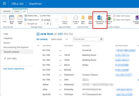 adding a shared sharepoint contact list to outlook in new experiences