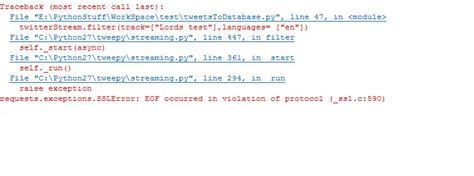 tweepy trying to stream tweets in database using twitter api python