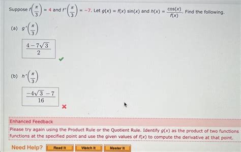 Solved Suppose F 3π 4 And F′ 3π −7 Let G X F X Sin X