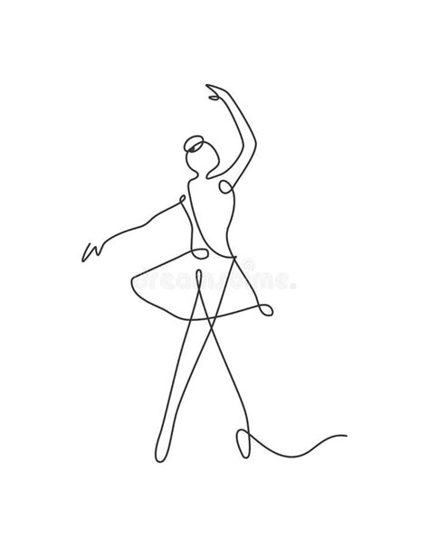 One Single Line Drawing Woman Ballerina Vector Illustration Minimalist