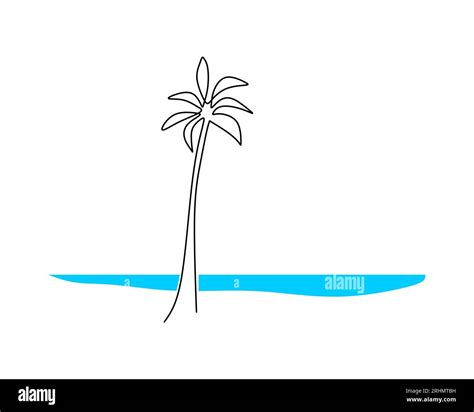 One Single Continuous Line Of Coconut Tree On The Beach Isolated On