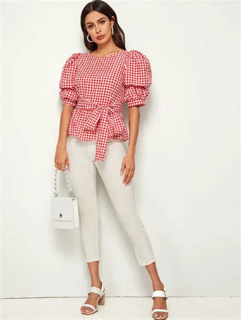 Puff Sleeve Top Con Cinturón Y Estampado De Guinga Ella En Remake
