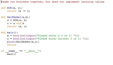 solved this is the simulation of a half adder in python 3