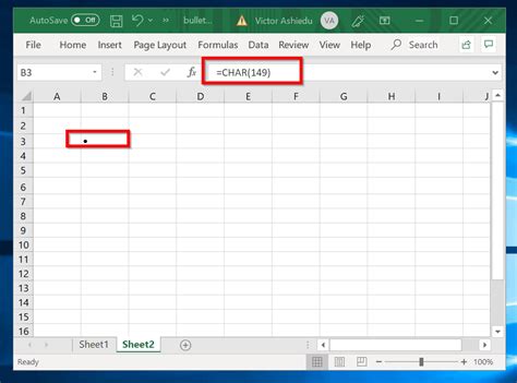 excel bullet point with char 149