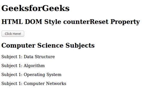 html dom style counterreset property geeksforgeeks