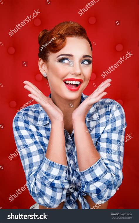 Стоковая фотография 304075124 Sexy Retro Pin Girl Short Shorts
