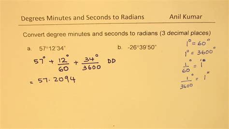 how to convert degrees minutes and dms seconds to radians youtube