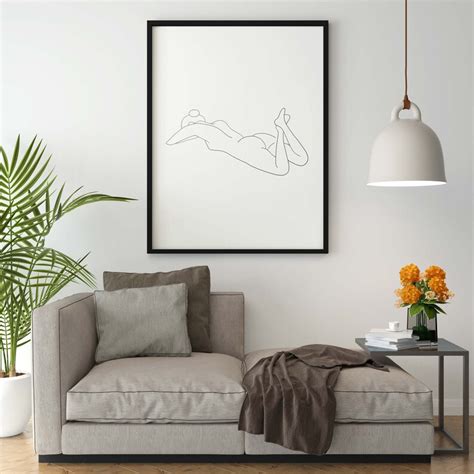 Erotic Wall Art Naked Woman Lying Down Drawing Erotic Body Line Art