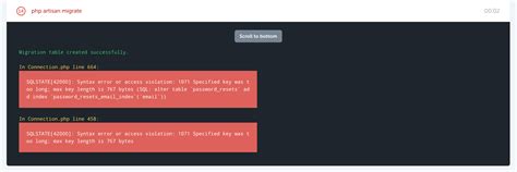 cách sửa lỗi specified key was too long với phiên bản laravel 5 4