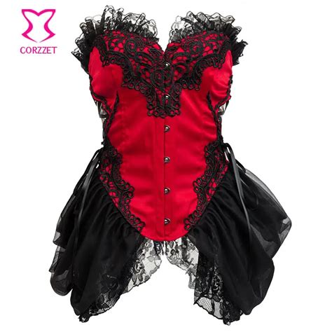 Red And Black Lace Tulle Skirted Victorian Gothic Sexy Corset Dress