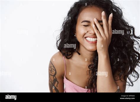 Close Up Carefree Funny And Enthusiastic African American Young Curly