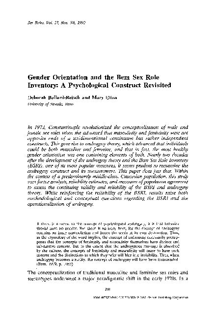 Pdf Gender Orientation And The Bem Sex Role Inventory A