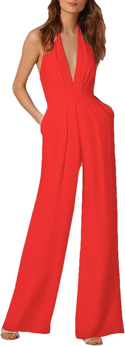 Huixin Fashion Jumpsuit Damen Elegant Lang Sommer Festliches Ärmellos V