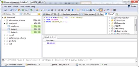 mariadb sum function javatpoint