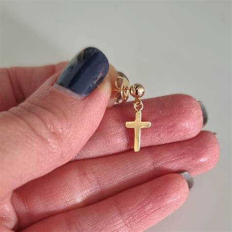 Gold Cross Dangle Earrings For Men Gold Filled Jewelry Nadin Art
