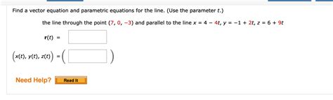 Solved Find A Vector Equation And Parametric Equations For
