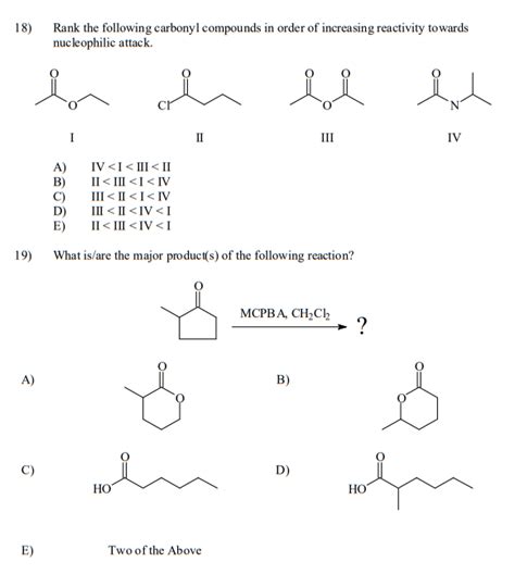 Solved 18 Rank The Following Carbonyl Compounds In Order Of