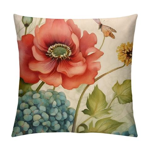 Comio Spring Floral Pillow Covers Watercolor Hydrangea Flower