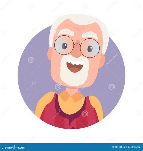 Avatar Of Happy Old Man Grandfather In Glasses Stock Vector