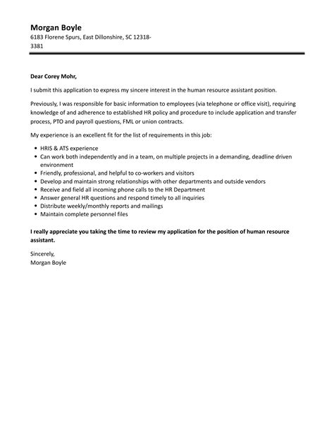 Human Resource Assistant Cover Letter Velvet Jobs